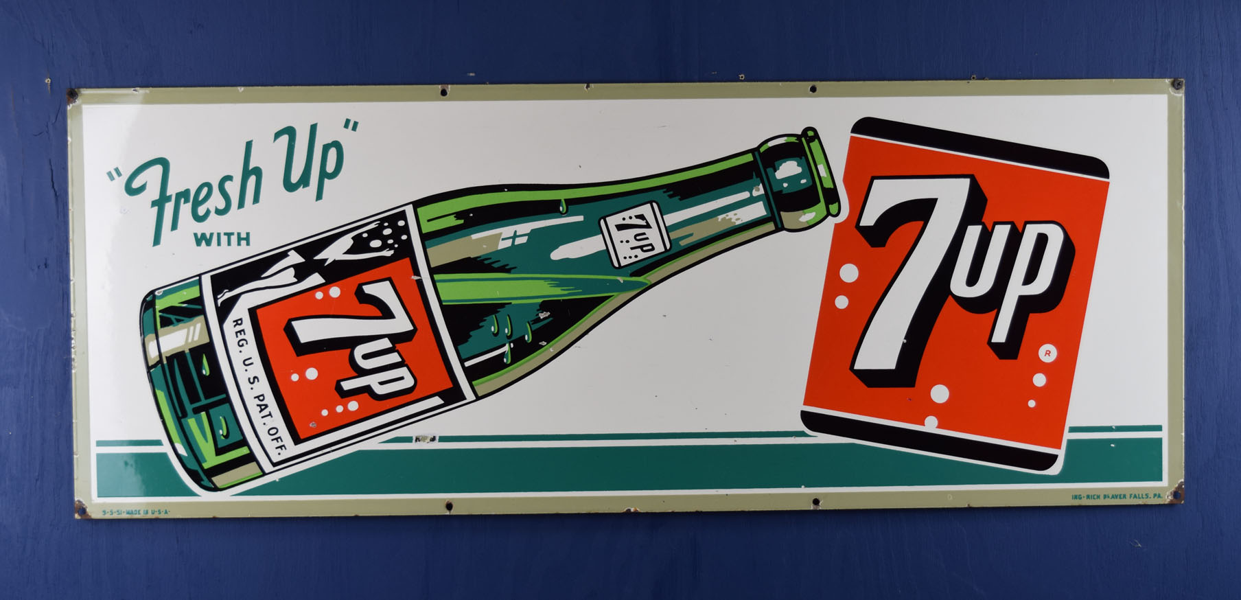 1951 Porcelain 7 UP Horizontal Sign Fresh Up With 7UP - Discover ...