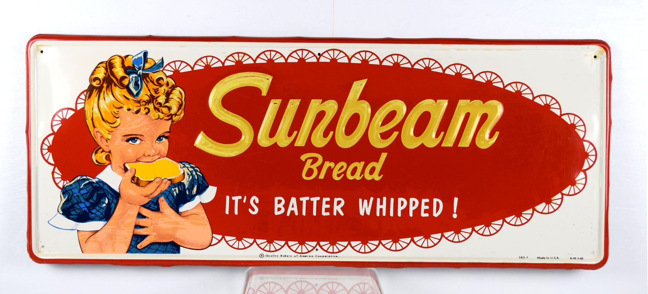 1962 Sunbeam Bread Batter Whipped Embossed Metal Sign TAC# 037902 ...
