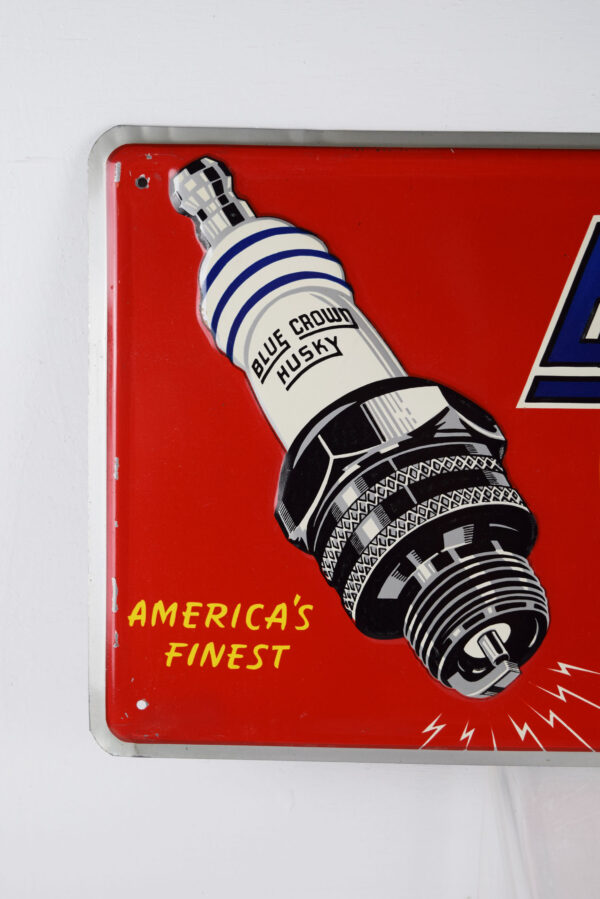 1946 Blue Crown Husky Spark Plugs Embossed Tin Sign Rare - Discover ...
