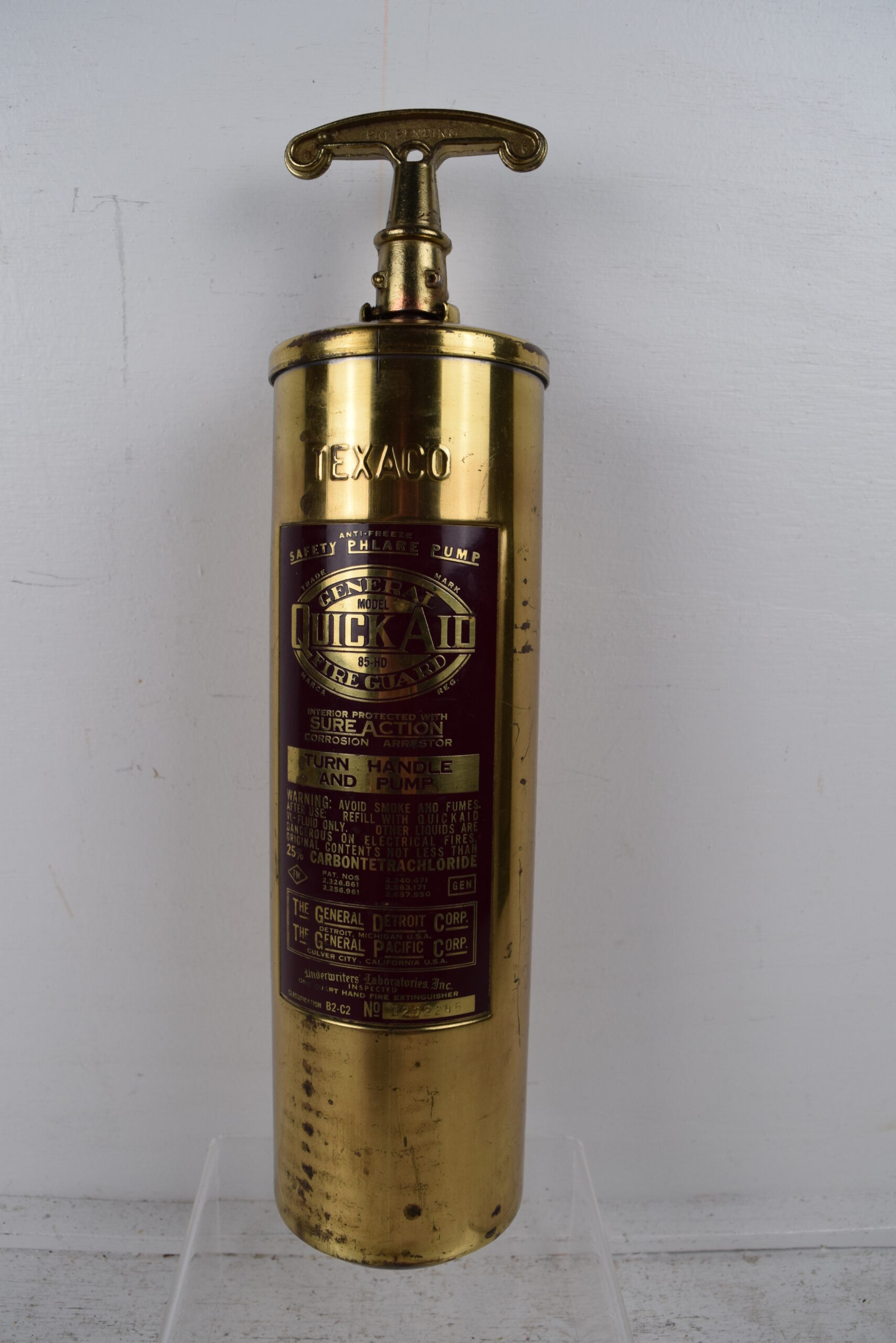 Texaco Quick Aid General Fire Guard Brass Fire Extinguisher - Discover Studebaker's Vintage ...