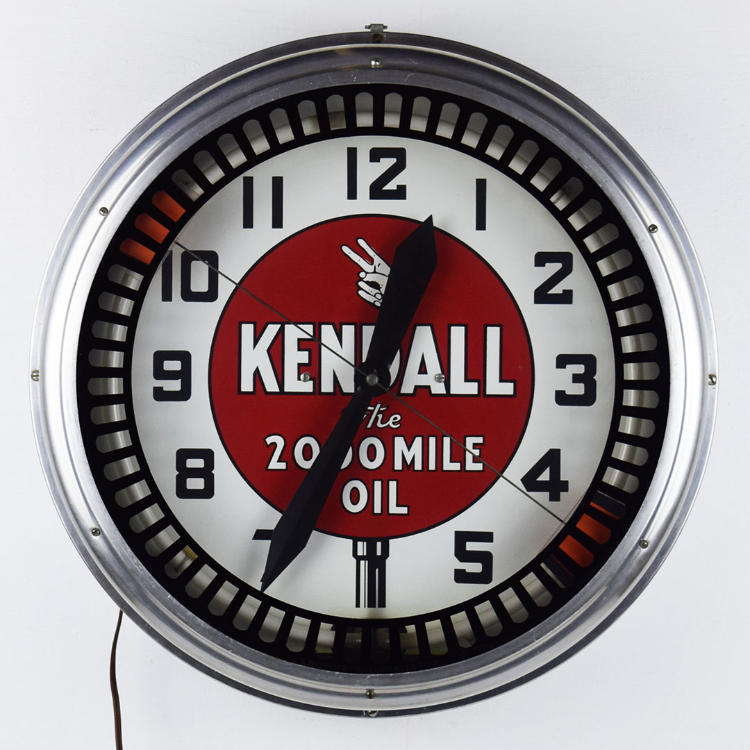 1940s Kendall Motor Oil Neon Spinner Clock Aluminum Housing - Discover ...