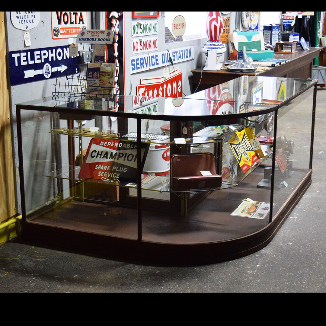 Wraparound Glass Display Case Counter L Shaped Walnut Finish - Discover ...